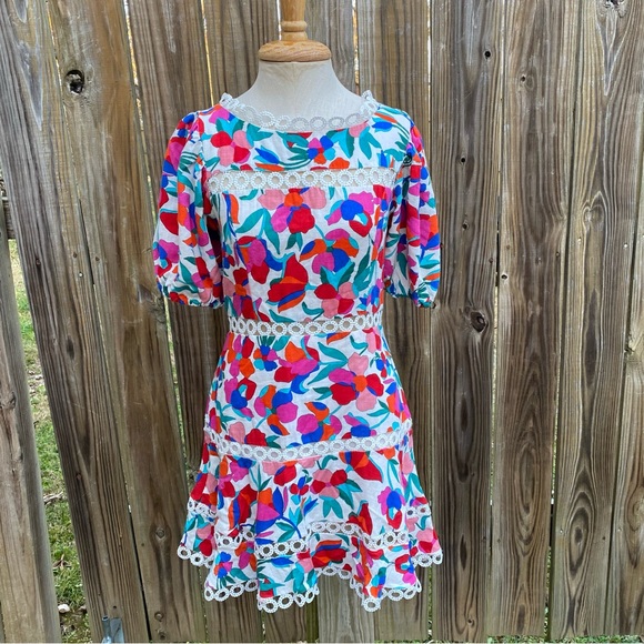 Olivaceous | Dresses | Olivaceous Colorful Floral Cutout Short Sleeve ...
